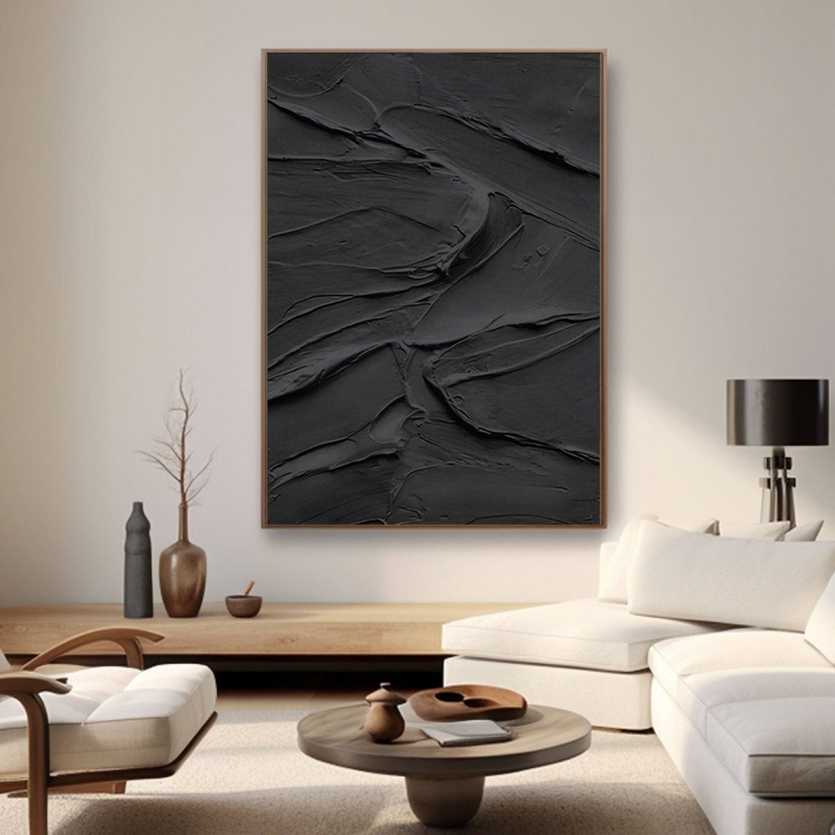 3D Black Texture Oil Painting Modern Minimalist Art Abstract Black ...