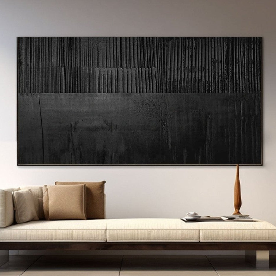 Horizontal Abstract Black Painting 3D Textured Painting Wabi Sabi Wall ...